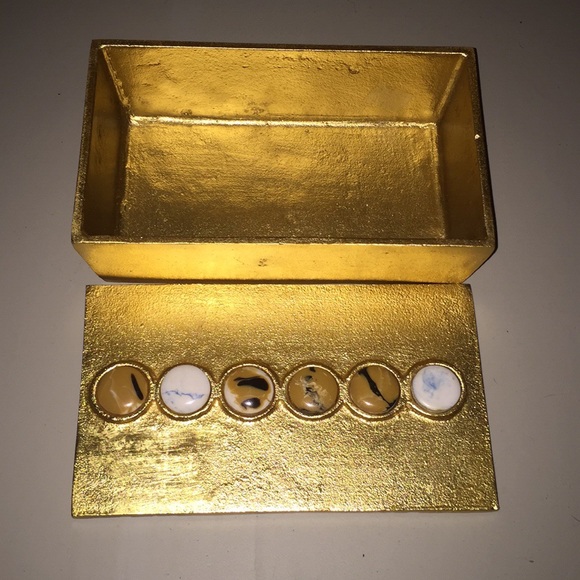 Storage & Organization | Gold Metal Box With Decorative Discs On Lid ...